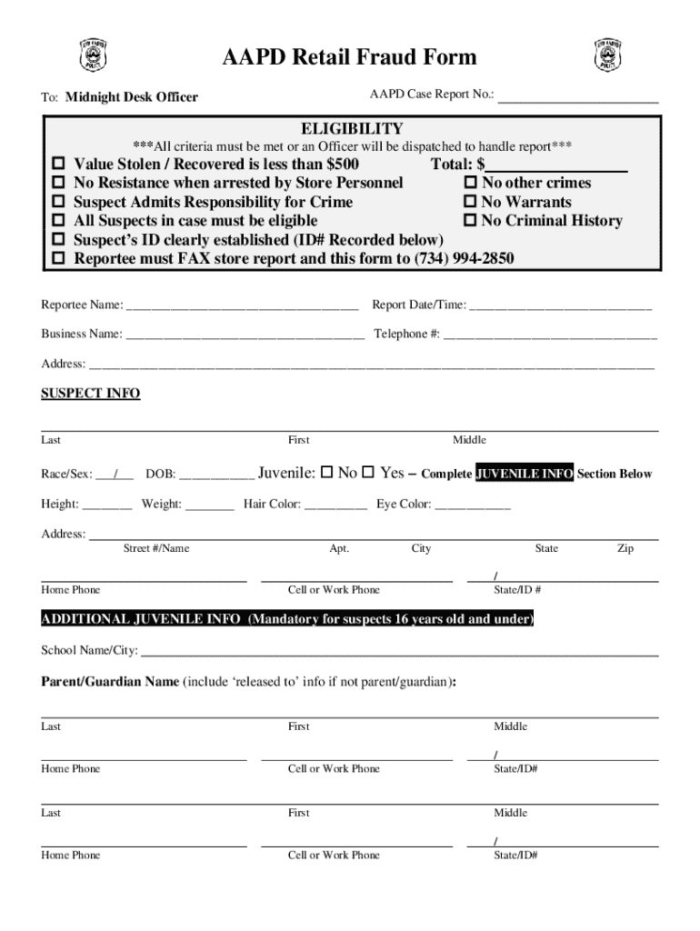 Fillable Online Aapd Retail Fraud Report Fax Email Print - pdfFiller