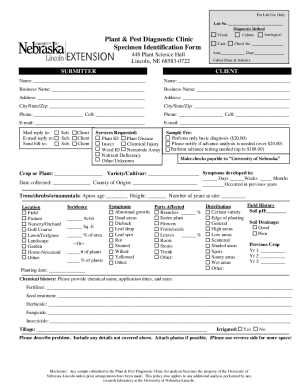 Fillable Online Plant & Pest Diagnostic Clinic Specimen Identification ...