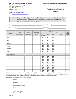 Fillable Online Certificate of Qualification Questionnaire - Fetal ...