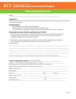 Fillable Online Financial Assistance Form for Health Care Careers Exploration Camp Fax Email ...