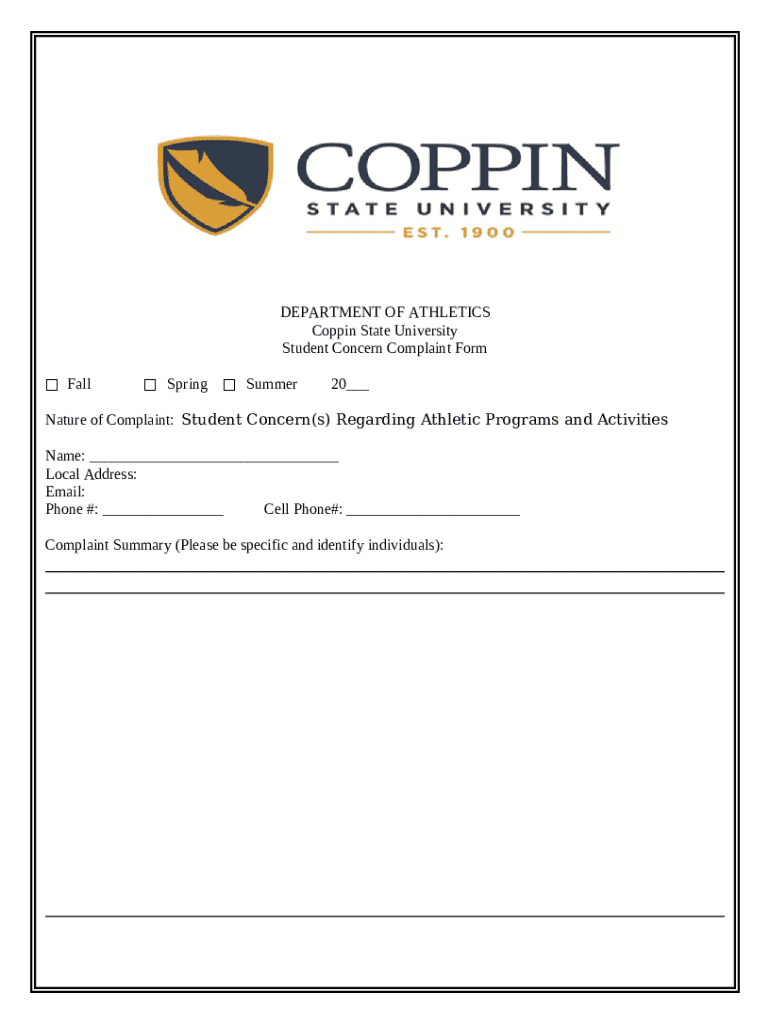 Student Concern Complaint Doc Template | pdfFiller