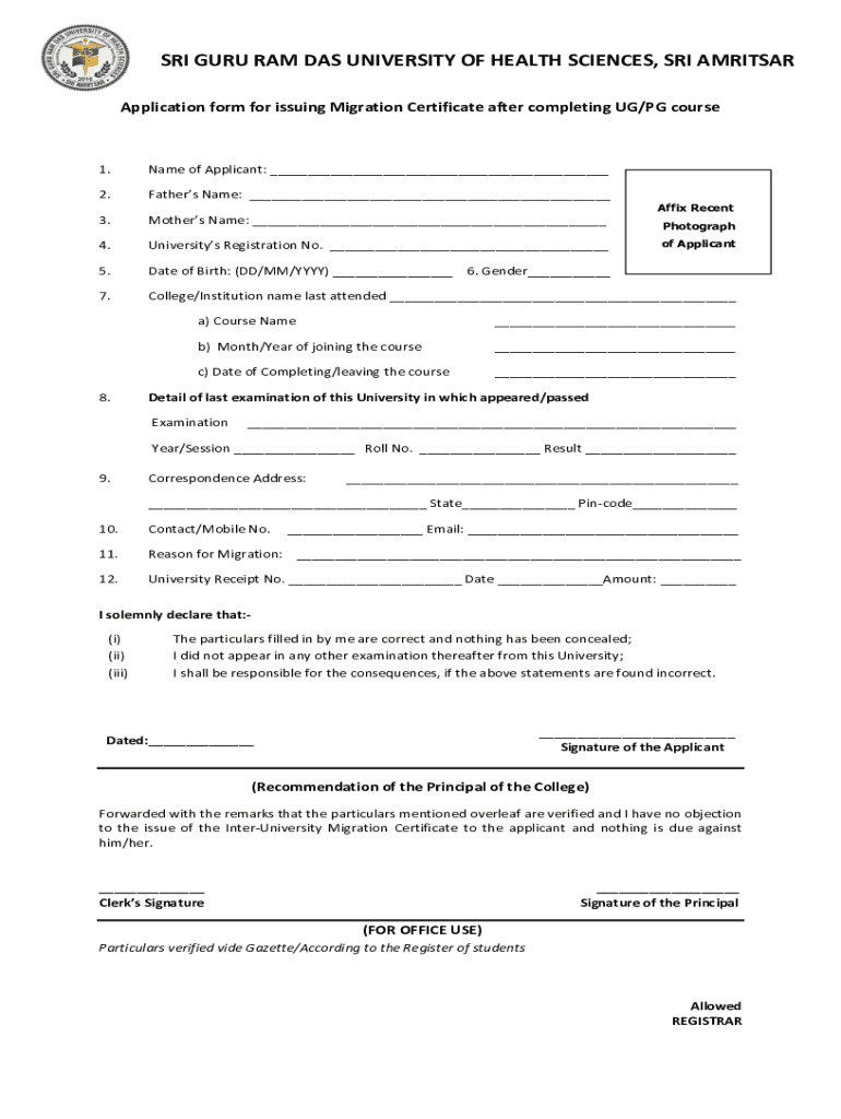 Fillable Online Migration Certificate Application Fax Email Print - pdfFiller