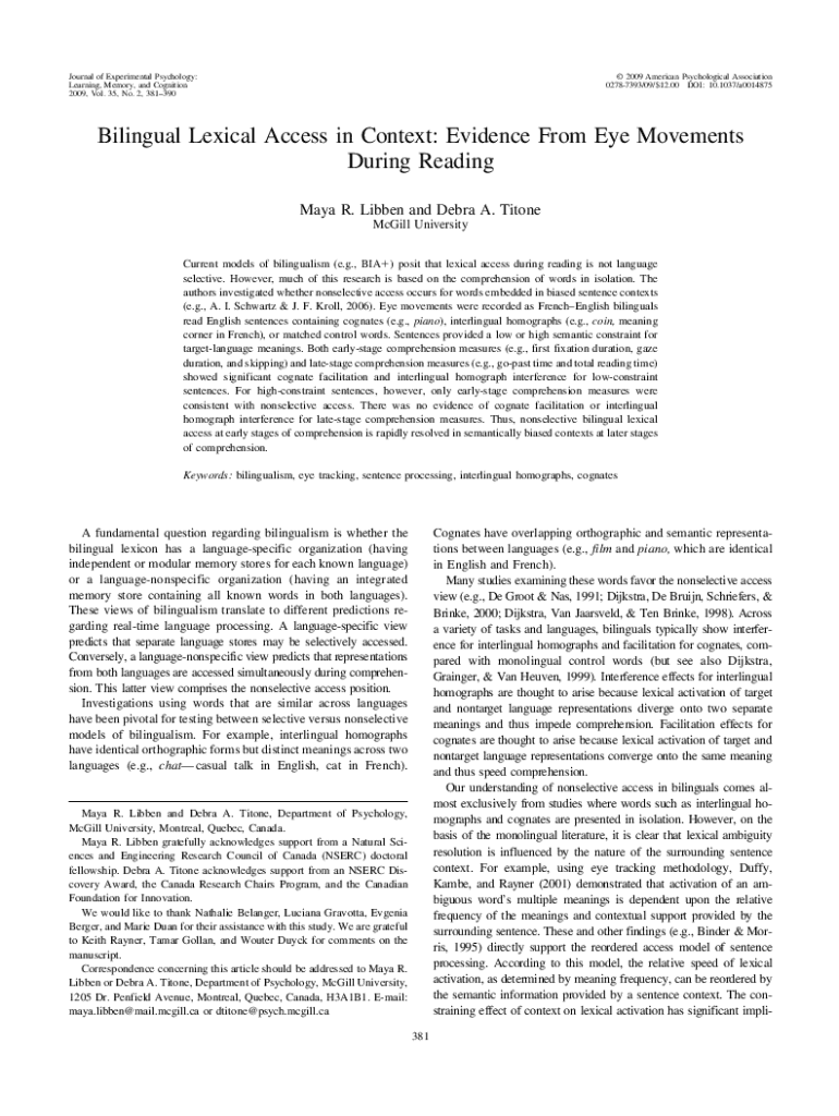 Fillable Online Bilingual Lexical Access in Context: Evidence From Eye Movements During Reading ...