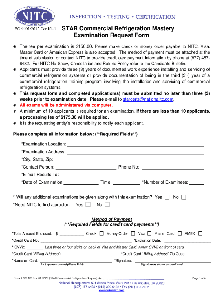 Fillable Online Star Commercial Refrigeration Mastery Examination ...
