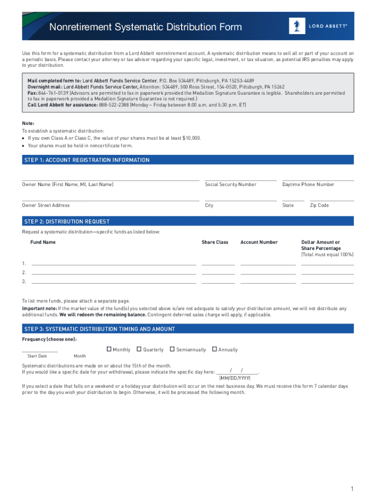 Fillable Online Nonretirement Systematic Distribution Form Fax Email Print - pdfFiller