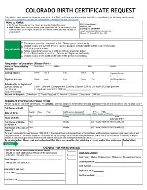 Fillable Online Colorado Birth Certificate Request Form Fax Email Print ...