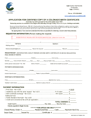 Fillable Online Application for Certified Copy of a Colorado Birth ...