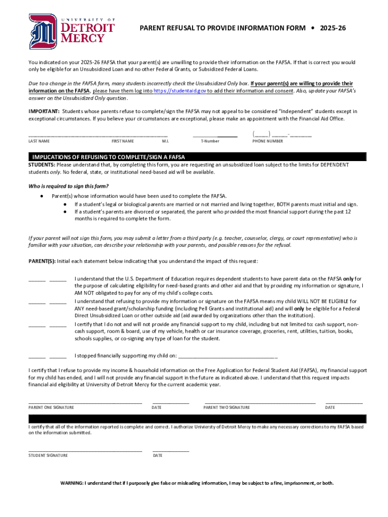 Fillable Online Parent Refusal to Provide Information Form • 2025-26 Fax Email Print - pdfFiller