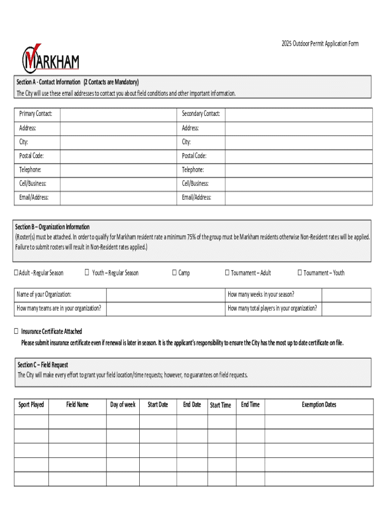 Fillable Online 2025 Outdoor Permit Application Fax Email Print - pdfFiller
