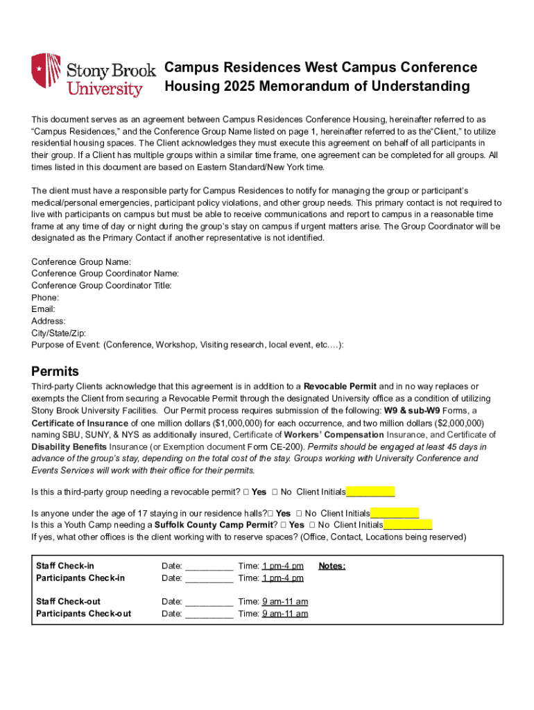 Fillable Online West Campus Conference Housing Memorandum of ...