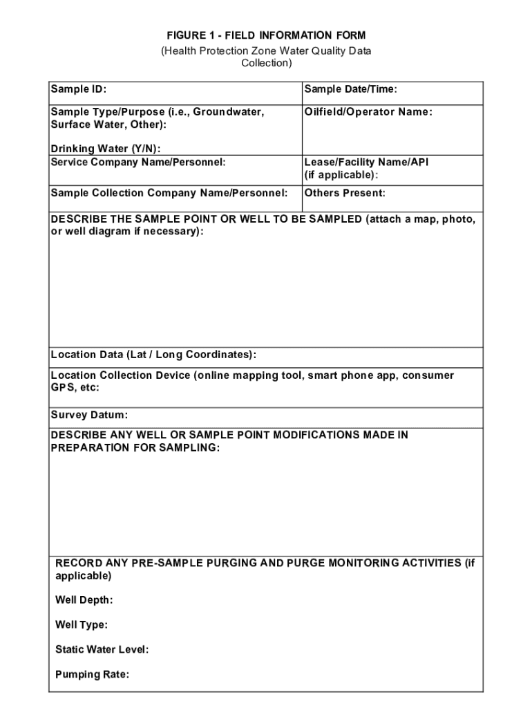 Fillable Online Health Protection Zone Water Quality Data Collection ...