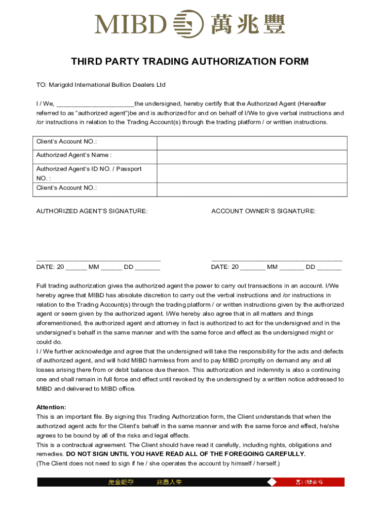 Fillable Online Third Party Trading Authorization Fax Email Print - pdfFiller