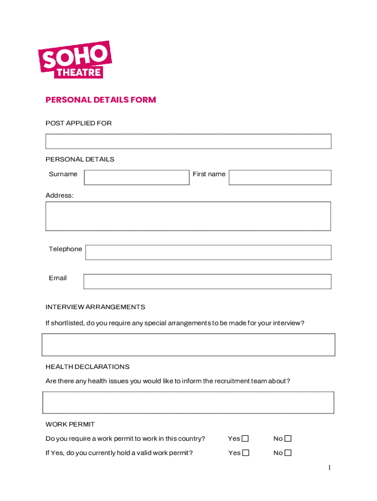 Fillable Online Personal Details and Application Form Fax Email Print - pdfFiller