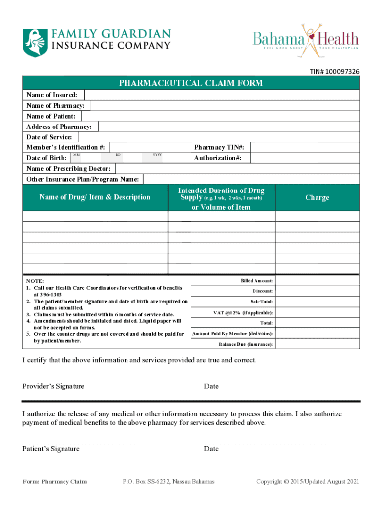 Fillable Online Pharmaceutical Claim Form Fax Email Print - pdfFiller