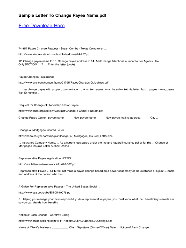 Fillable Online Sample Letter to Change Payee Name Fax Email Print - pdfFiller