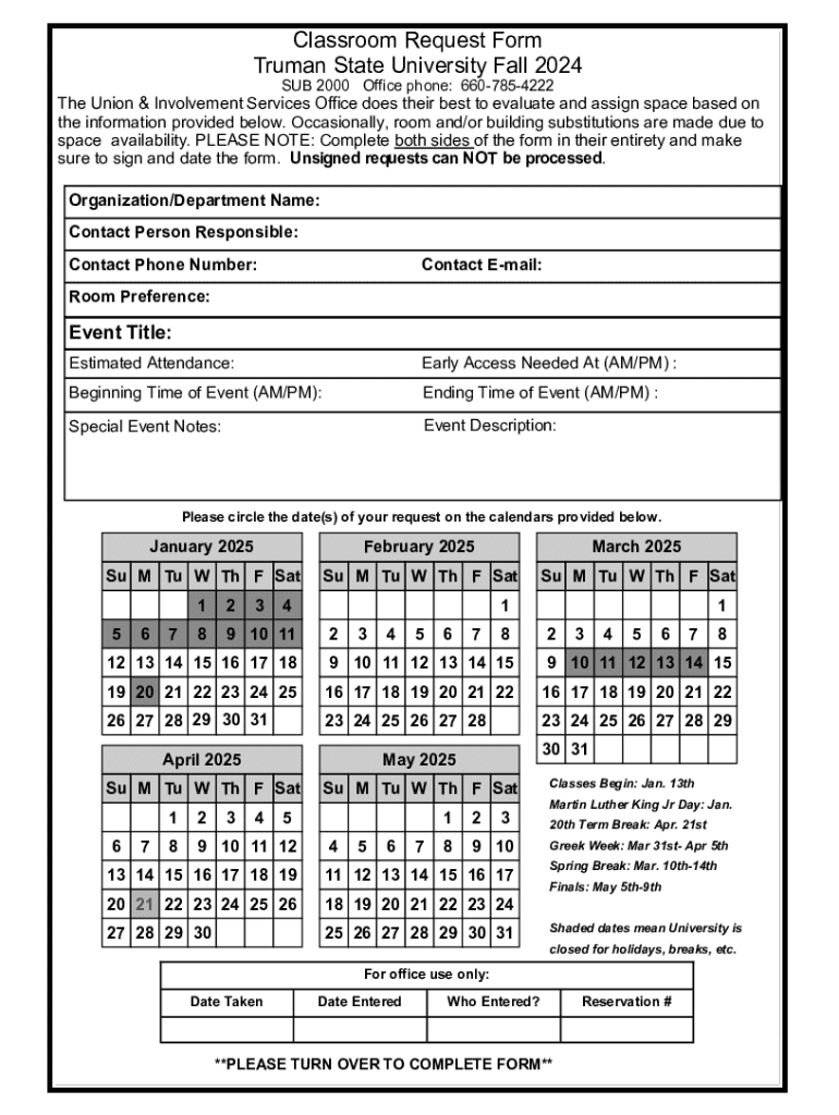 Fillable Online Truman State University Fall 2024 Fax Email Print - pdfFiller