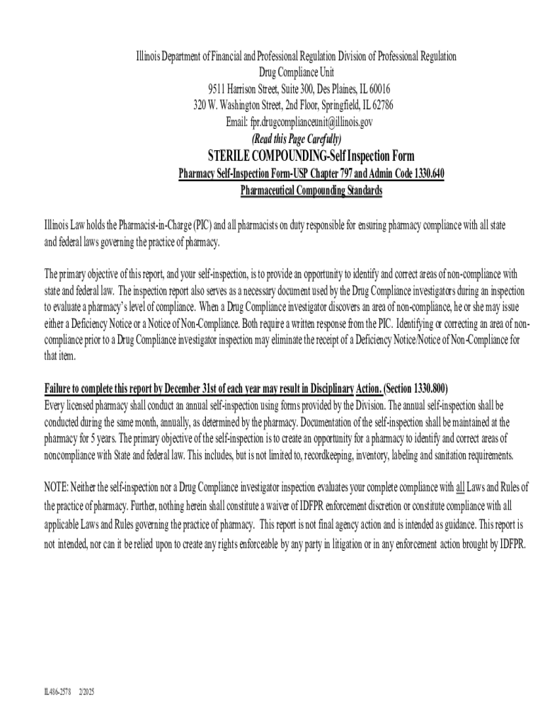 Fillable Online Pharmacy Self-inspection Form-usp Chapter 797 and Admin Code 1330.640 Fax Email ...