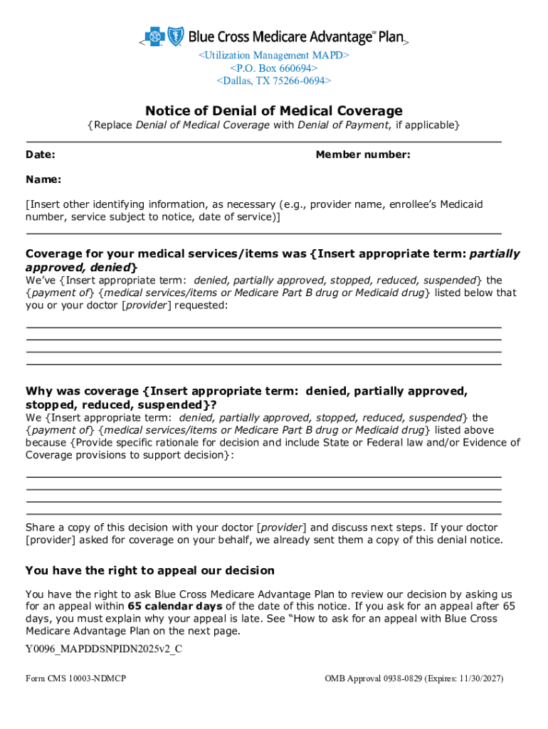 Fillable Online Notice of Denial of Medical Coverage Fax Email Print ...