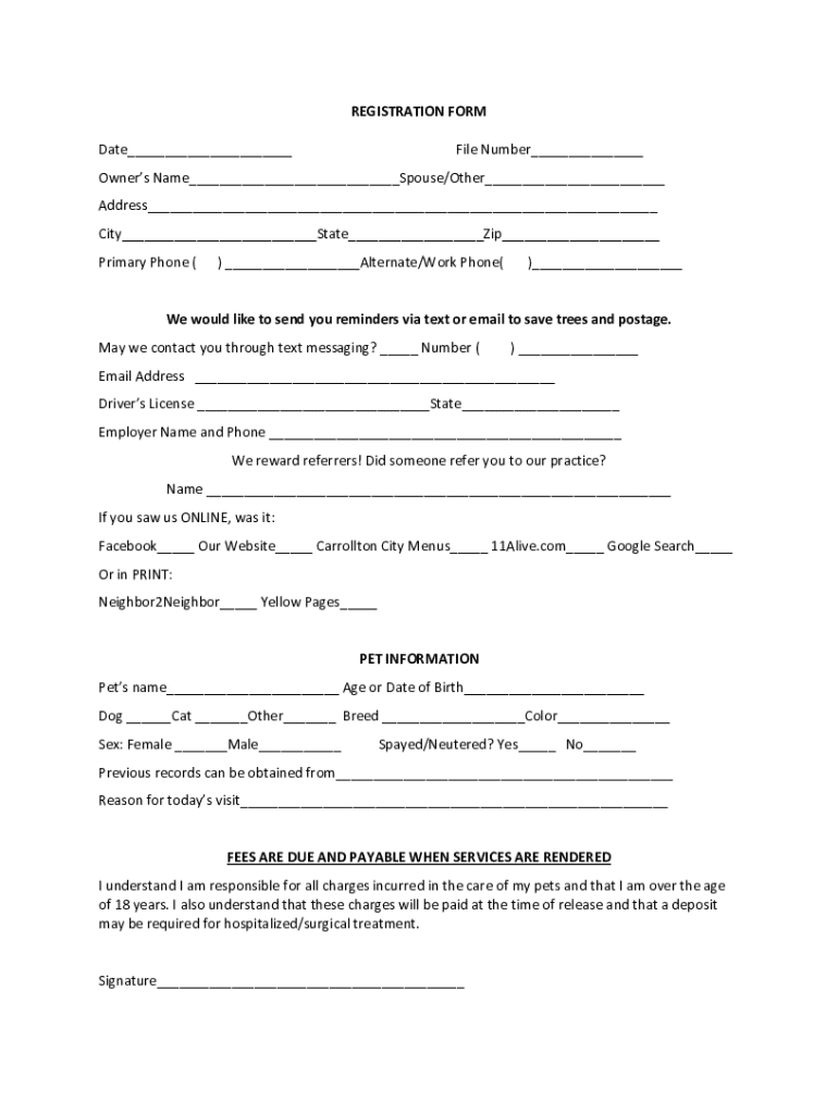 Fillable Online Pet Registration Form Fax Email Print - pdfFiller