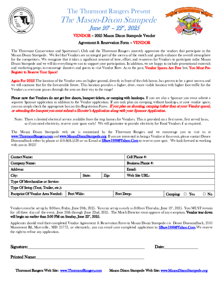 Fillable Online Mason-dixon Stampede Vendor Agreement Fax Email Print - pdfFiller
