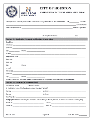 Fillable Online City of Houston Water District Consent Application Fax ...
