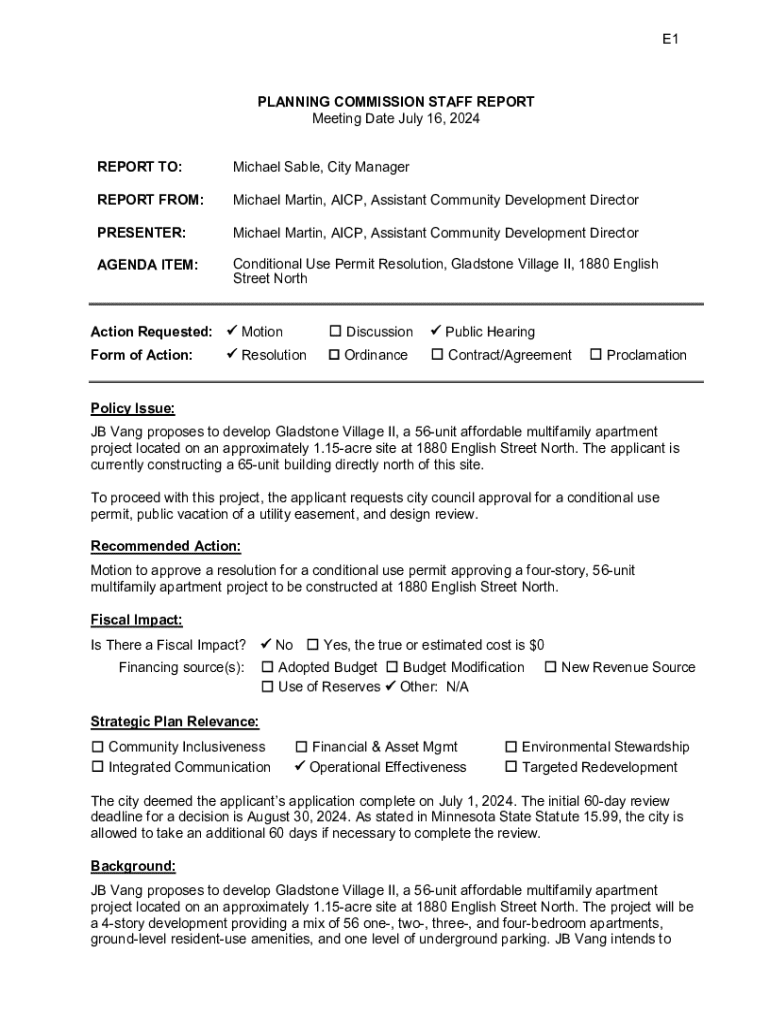 Fillable Online Conditional Use Permit Resolution for Gladstone Village Ii Fax Email Print ...