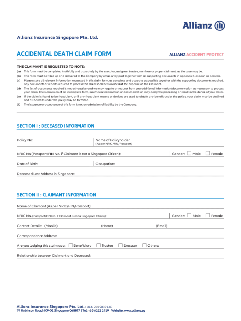 Fillable Online Allianz Accidental Death Claim Form Fax Email Print - pdfFiller