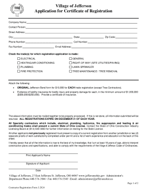 Fillable Online Village of Jefferson Registration Application Fax Email Print - pdfFiller