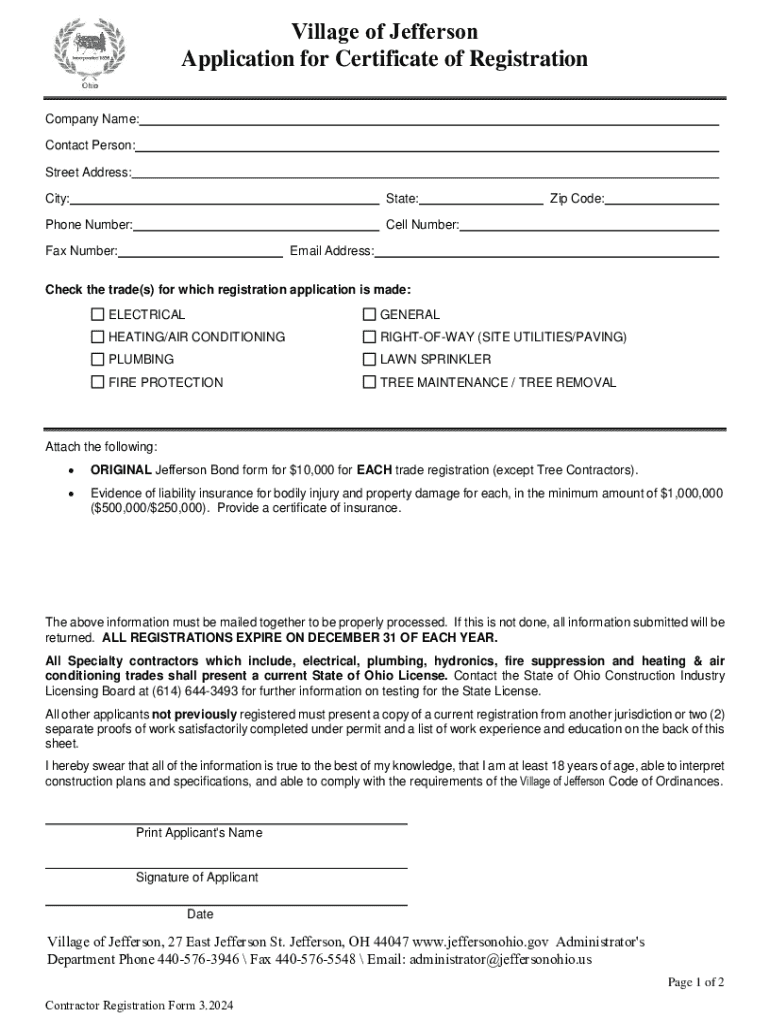 Fillable Online Village of Jefferson Registration Application Fax Email Print - pdfFiller