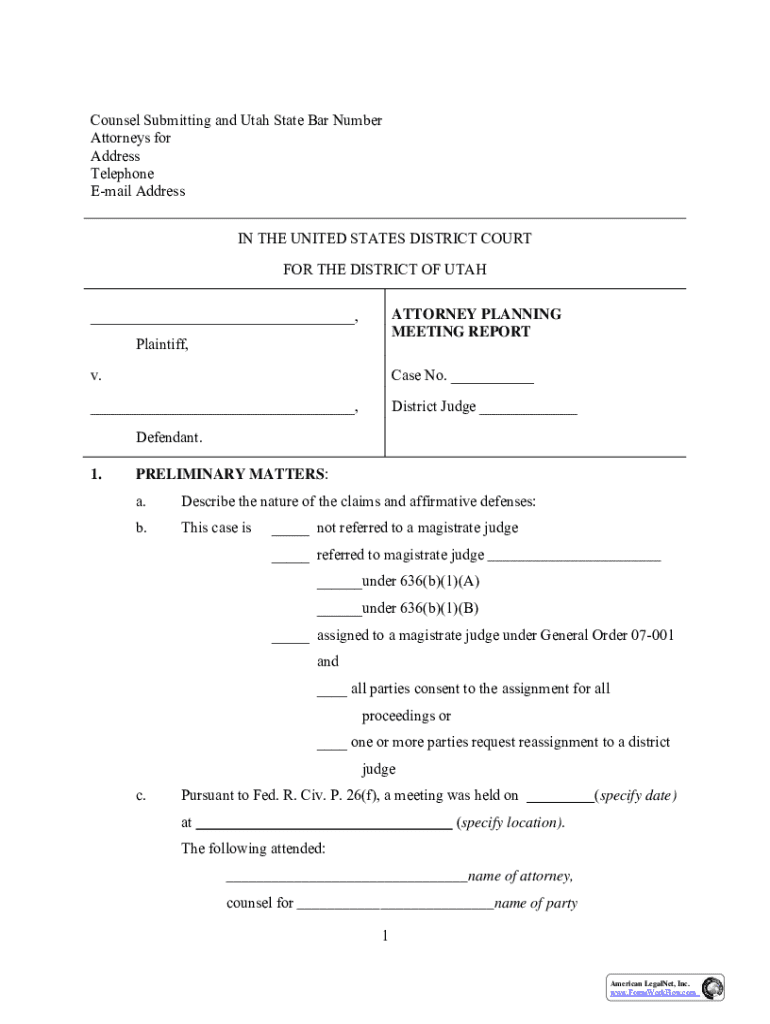 Fillable Online Attorney Planning Meeting Report Fax Email Print ...