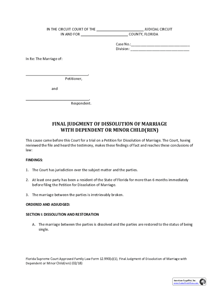 Fillable Online Final Judgment of Dissolution of Marriage Fax Email Print - pdfFiller