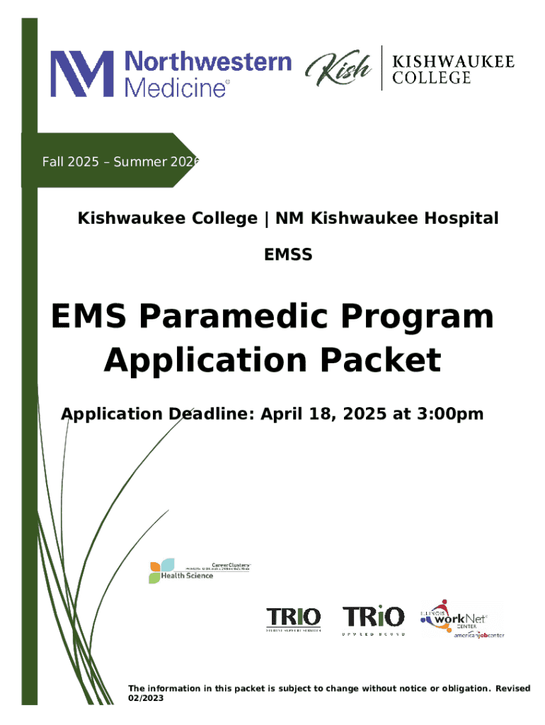 Ems Paramedic Program Application Packet Doc Template | pdfFiller