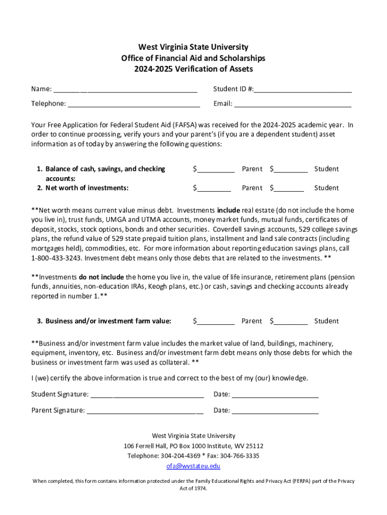 Fillable Online 2024-2025 Verification of Assets Form Fax Email Print ...