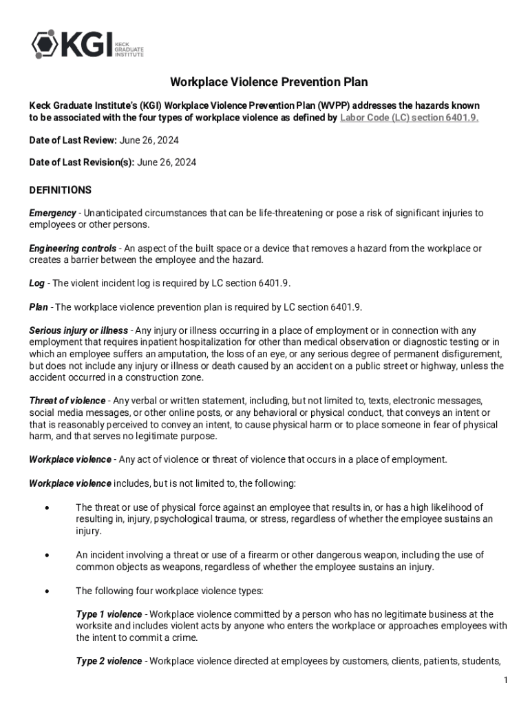 Fillable Online Workplace Violence Prevention Plan Fax Email Print - pdfFiller