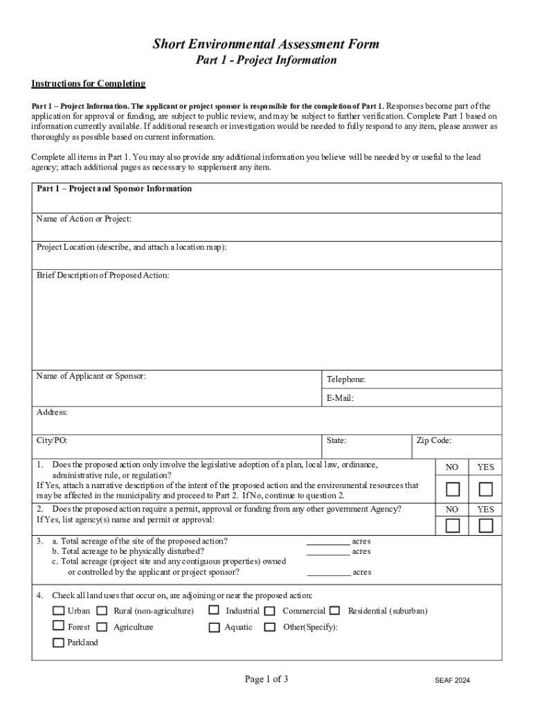Fillable Online Short Environmental Assessment Form Fax Email Print ...