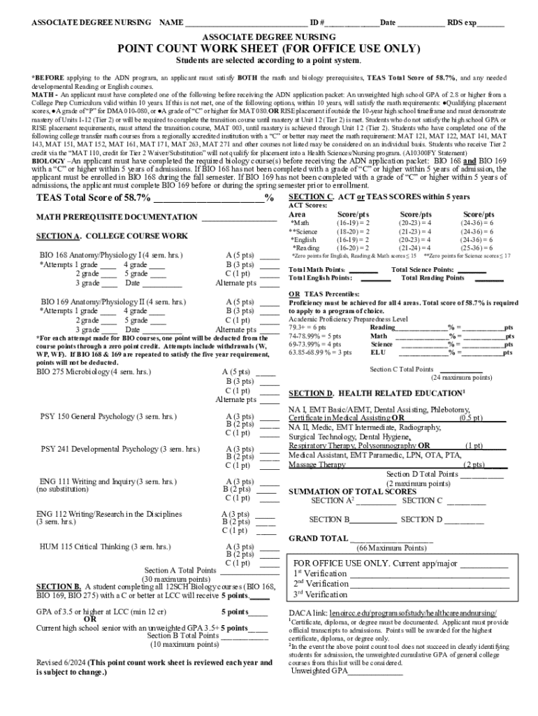 Fillable Online Associate Degree Nursing Admission Requirements Fax ...