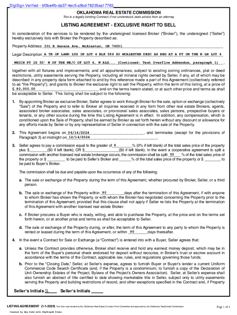 Fillable Online Oklahoma Real Estate Commission Listing Agreement Fax ...