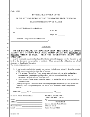 Fillable Online Summons in Family Division Fax Email Print - pdfFiller