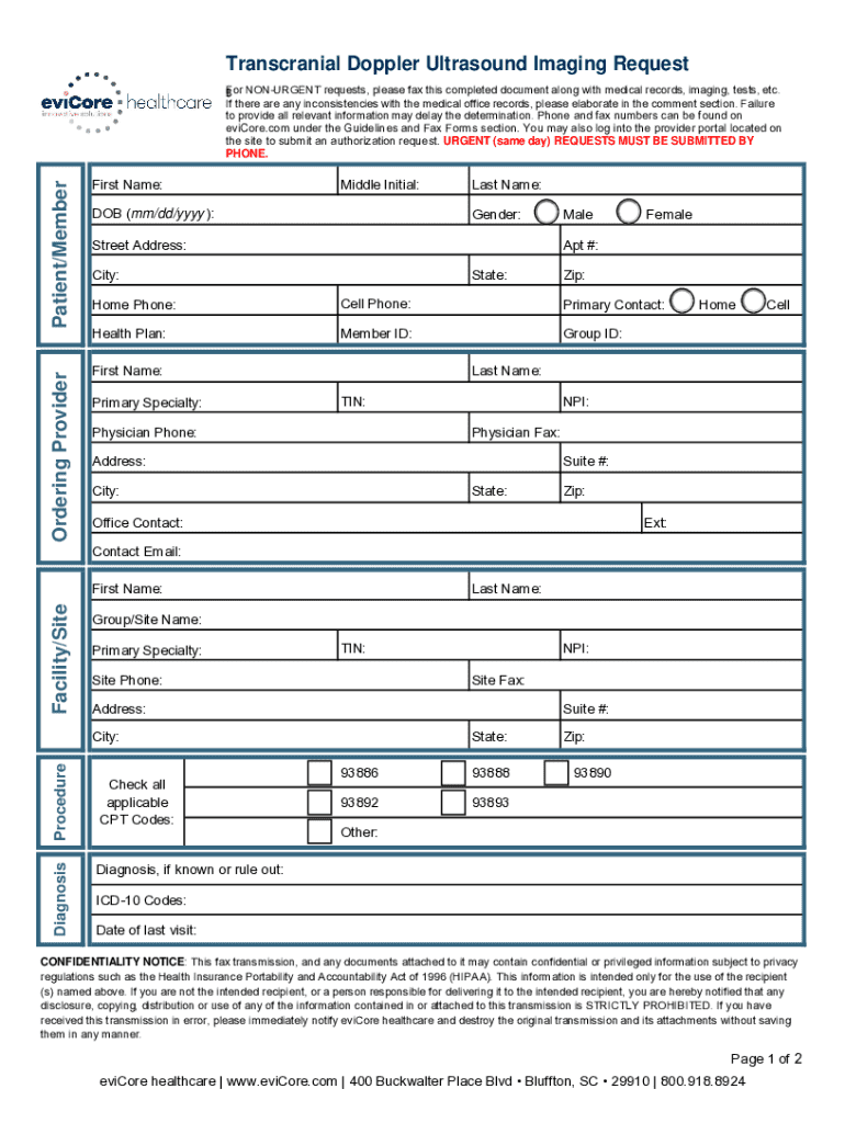 Fillable Online Transcranial Doppler Ultrasound Imaging Request Form ...