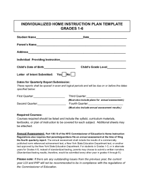 Fillable Online Individualized Home Instruction Plan for Grades 1-6 Fax ...