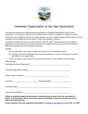 Fillable Online Chartered Organization of the Year Nomination Fax Email ...