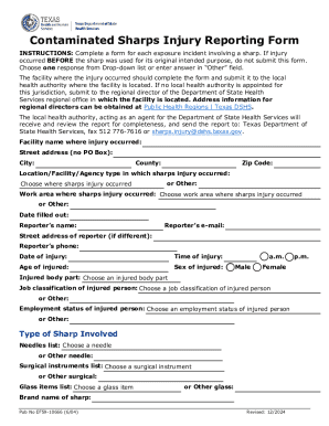 Fillable Online Contaminated Sharps Injury Reporting Form Fax Email ...