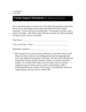 Fillable Online Victim Impact Statement for Homicide Survivors Fax ...