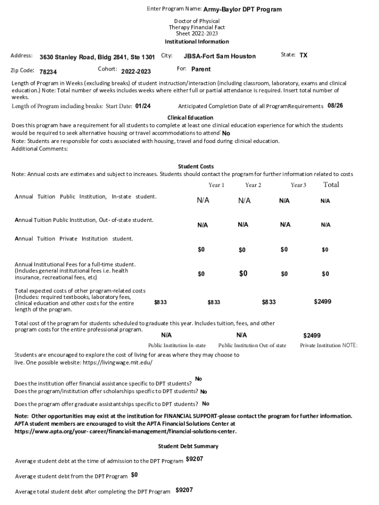 Fillable Online Doctor of Physical Therapy Financial Fact Sheet 2022 ...