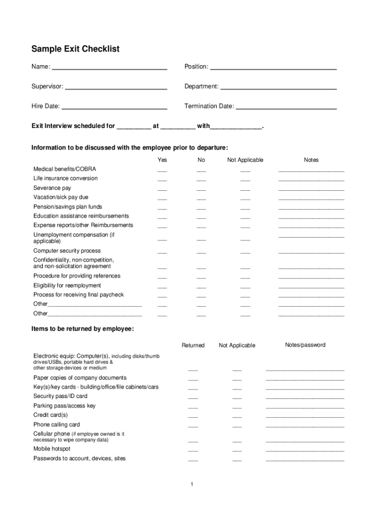 Fillable Online Exit Checklist Fax Email Print - pdfFiller