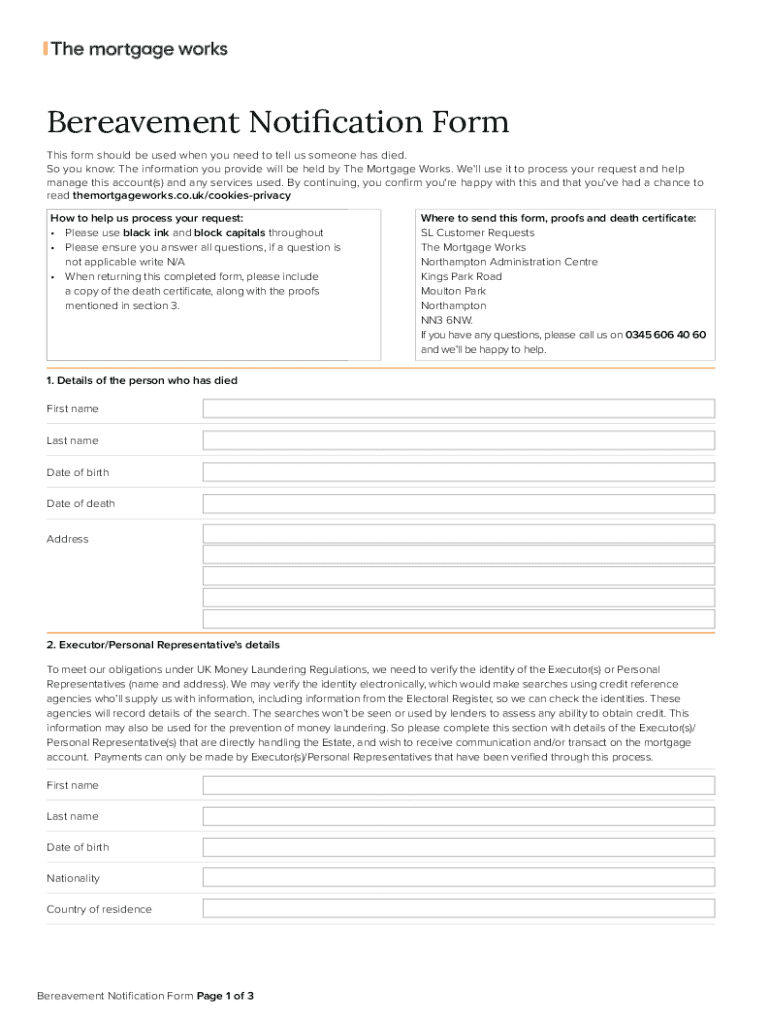 Fillable Online Bereavement Notification Form Fax Email Print - pdfFiller