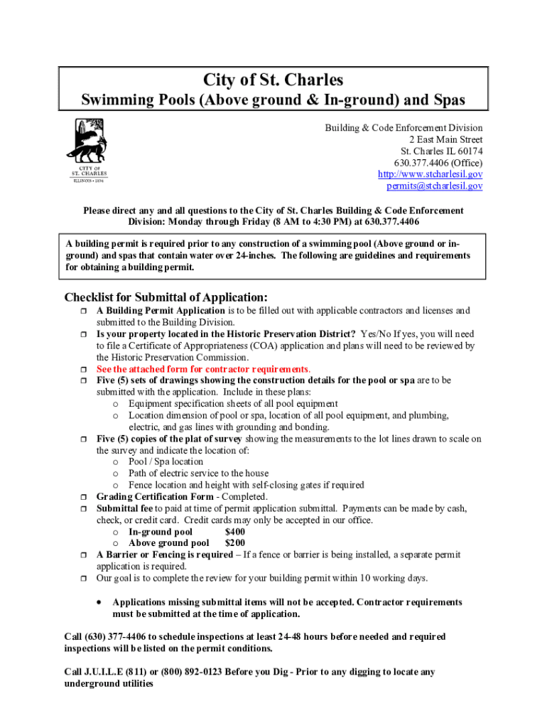 Fillable Online City of St. Charles - Swimming Pools and Spas Building ...