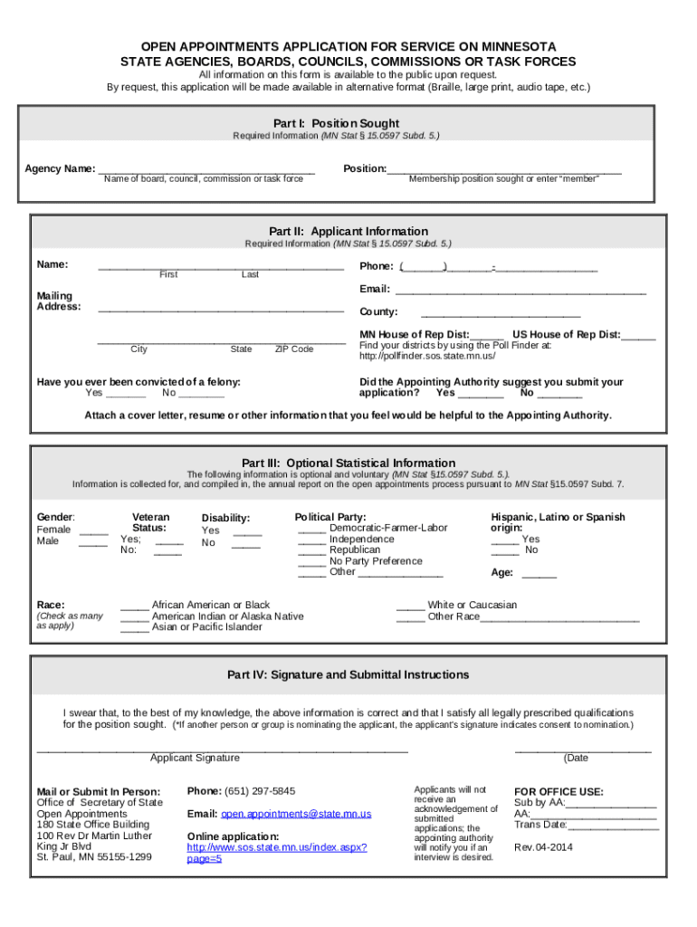 Open Appointments Application Doc Template | pdfFiller