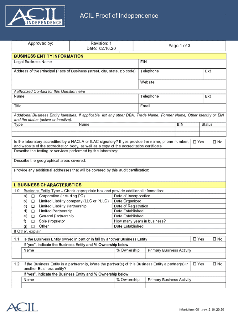 Fillable Online Acil Proof of Independence Application Fax Email Print ...