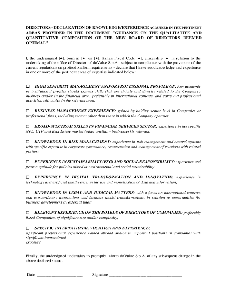 Fillable Online Directors - Declaration of Knowledge/experience Fax ...